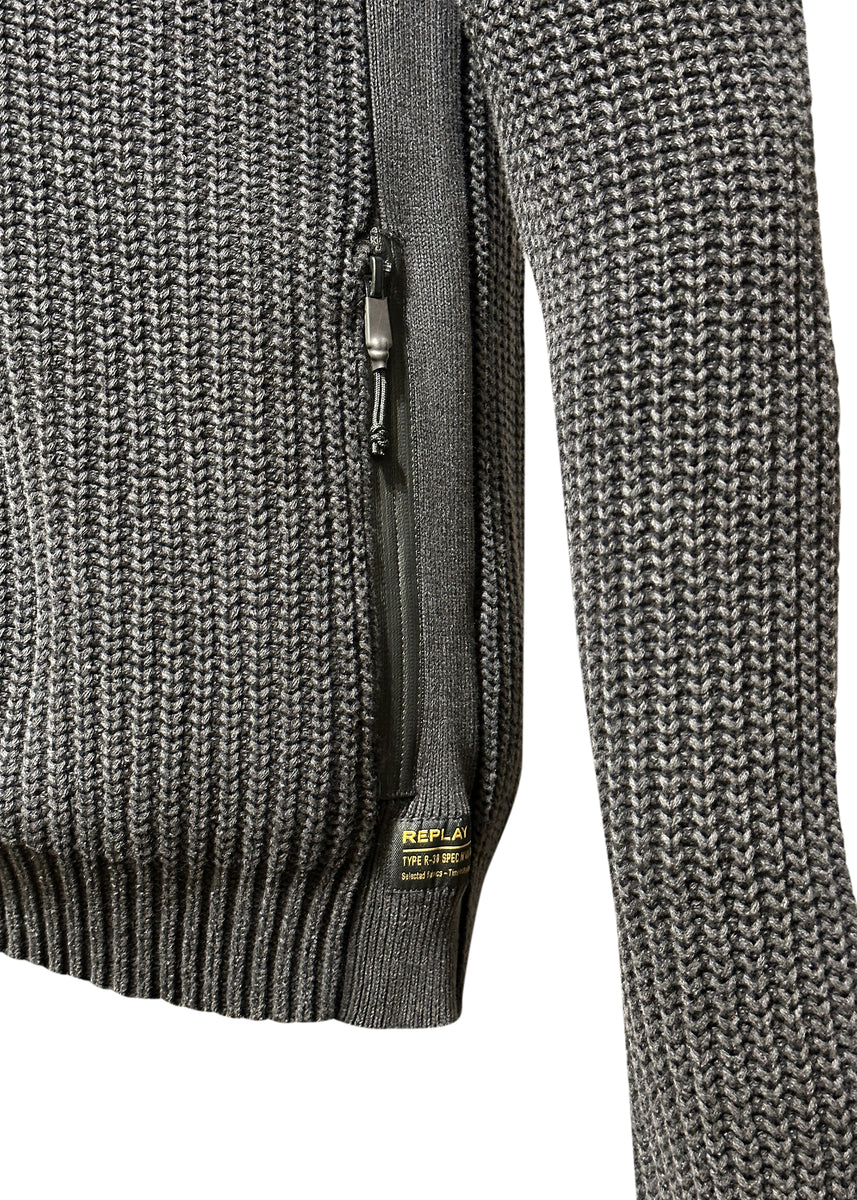 Replay - Heavy Half Zip Cardigan - 400037 - Black – Richmond Classics