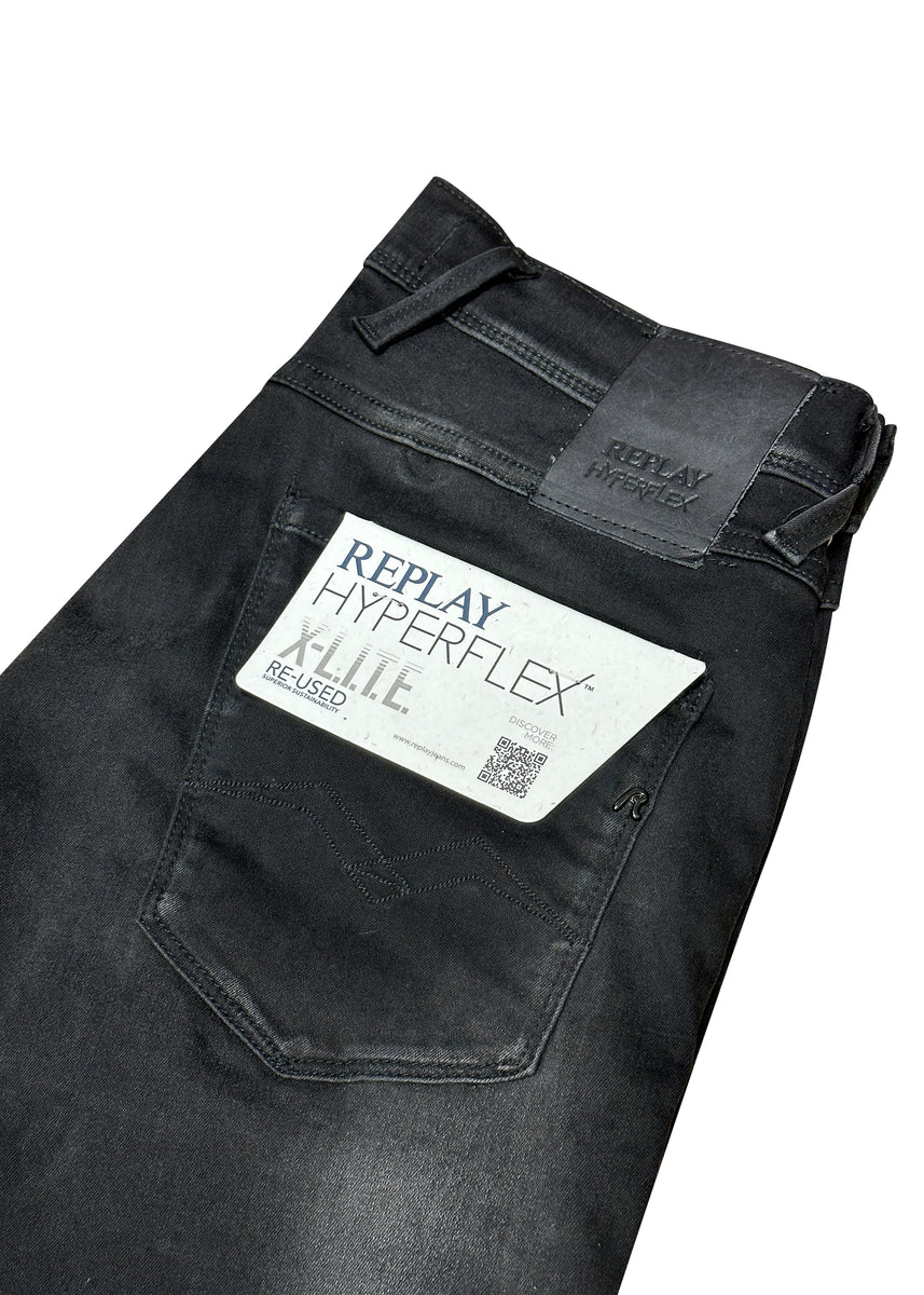 Replay - Hyperflex Classic 5 Pocket Washed Denim - 400363 - Black ...